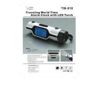 World Time Travel Alarm Clock with Calender, Temperature & LED Torch