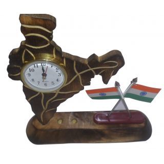 Wooden Clock With Indian Flag
