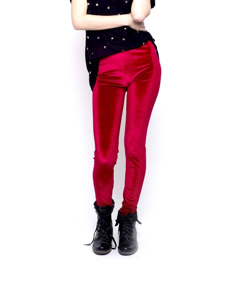 Shop Velvet Red Wine Leggings Sexy Skin Fit Slacks 1pc Fancy Footless ...