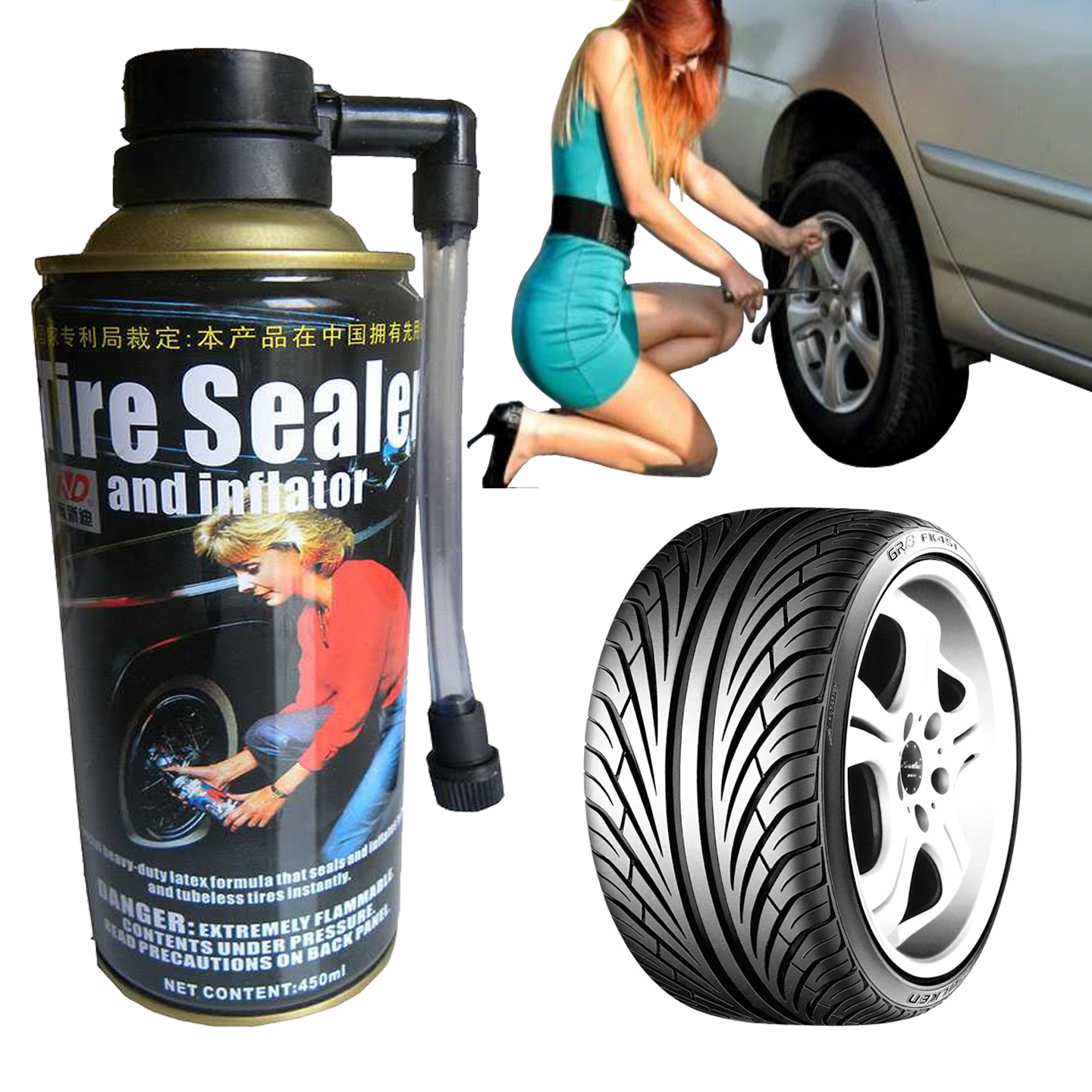 Help Tyre Inflator & Sealer for Emergency Tyre Puncture Usag