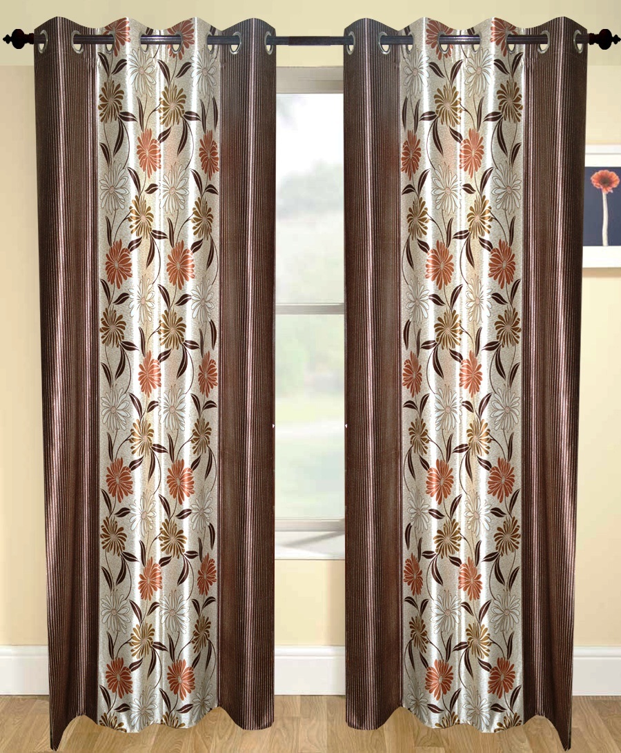 Curtain King Set of 2 Crystal Green Lehar Curtain(7 Feet)