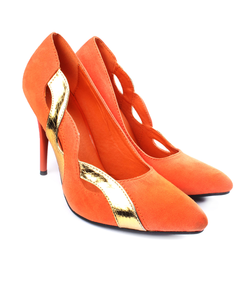Lumiere Orange color lump pointed tip pumps