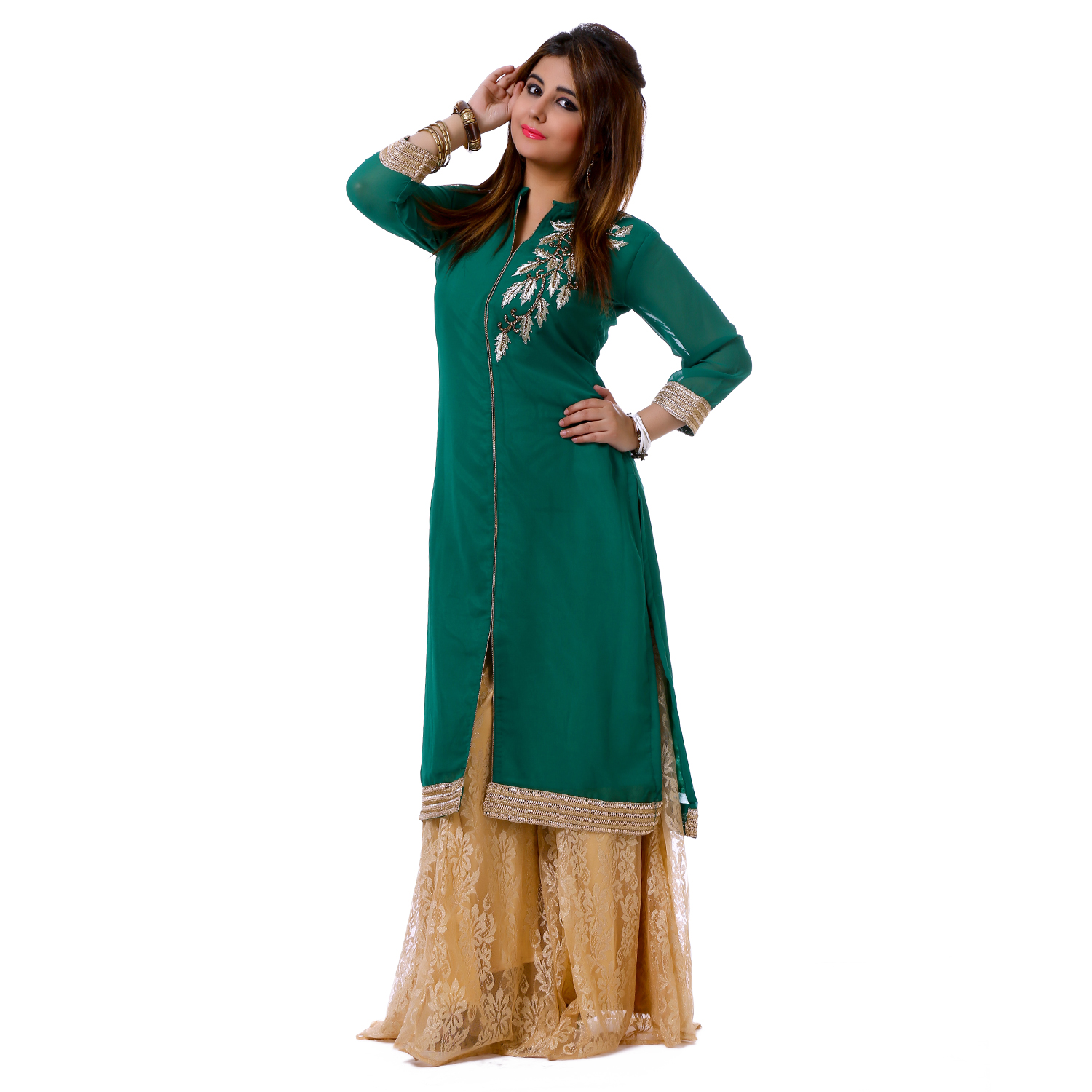 Dhavani Green Handwork georgette Kurti