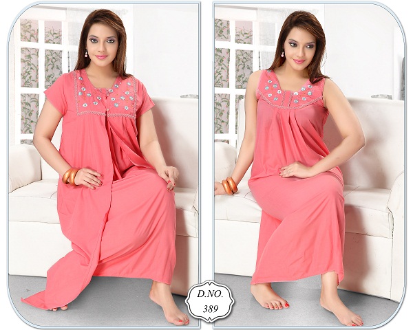 Hot Women 2pc Sleep Wear Nighty Over Coat Pink Fun Night Robe Set