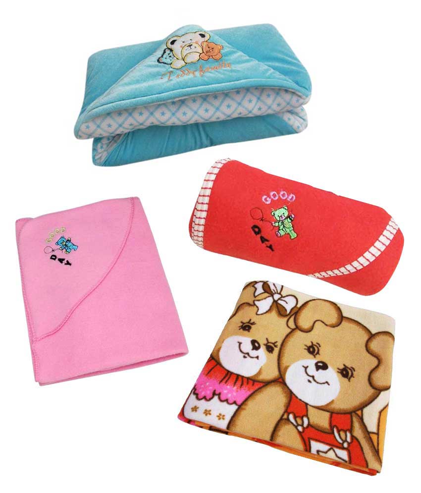 Garg Teddy design multicolor baby blanket - Set of 4