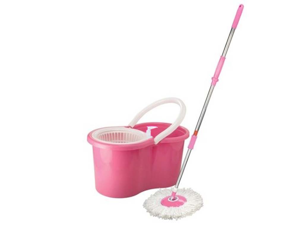 Zavia Pink Plastic 360 Degree Spin Magic Floor Cleaning Bucket Mop