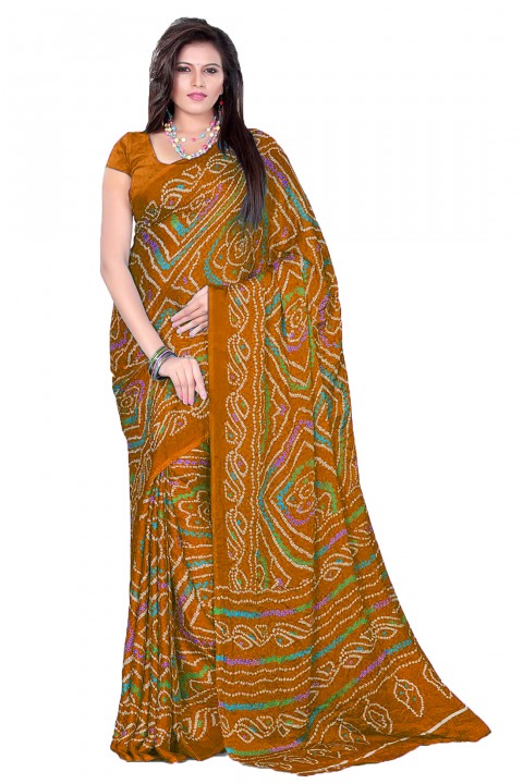 Rajasthani Bandhani Bandhej Brown Color Moss Chunri Saree (AFMOSS-0104)