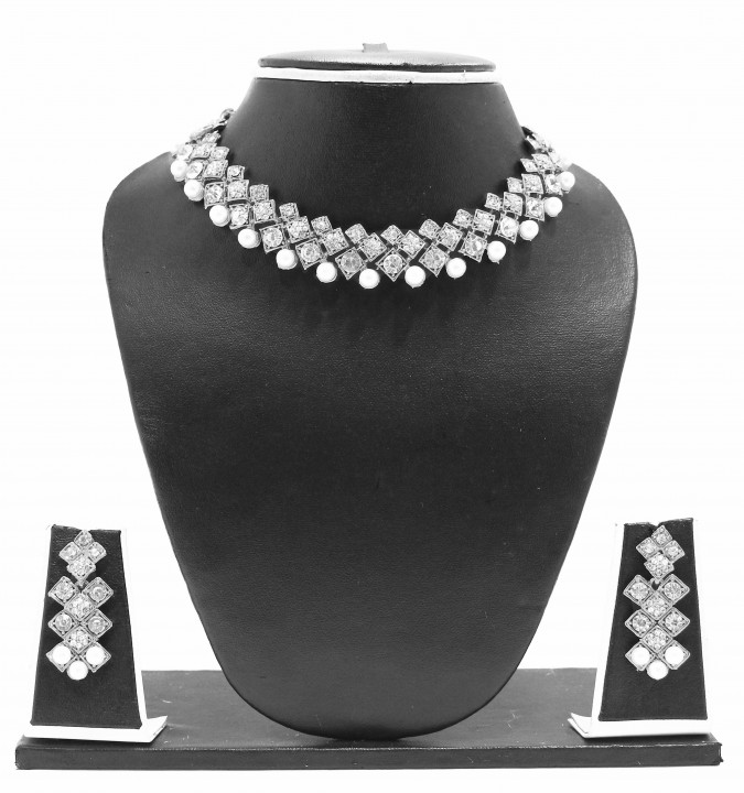 Zaveri Pearls Stylish Cubic Austrian Diamond Necklace Set Zpfk2003