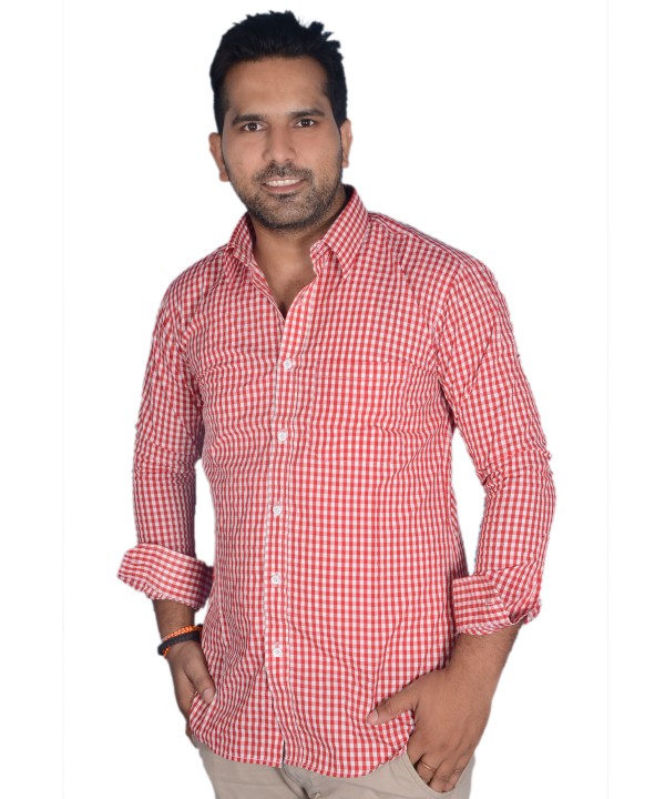 Buy Red & White Small checks Semi-Formal Shirt Online @ ₹599 from ShopClues
