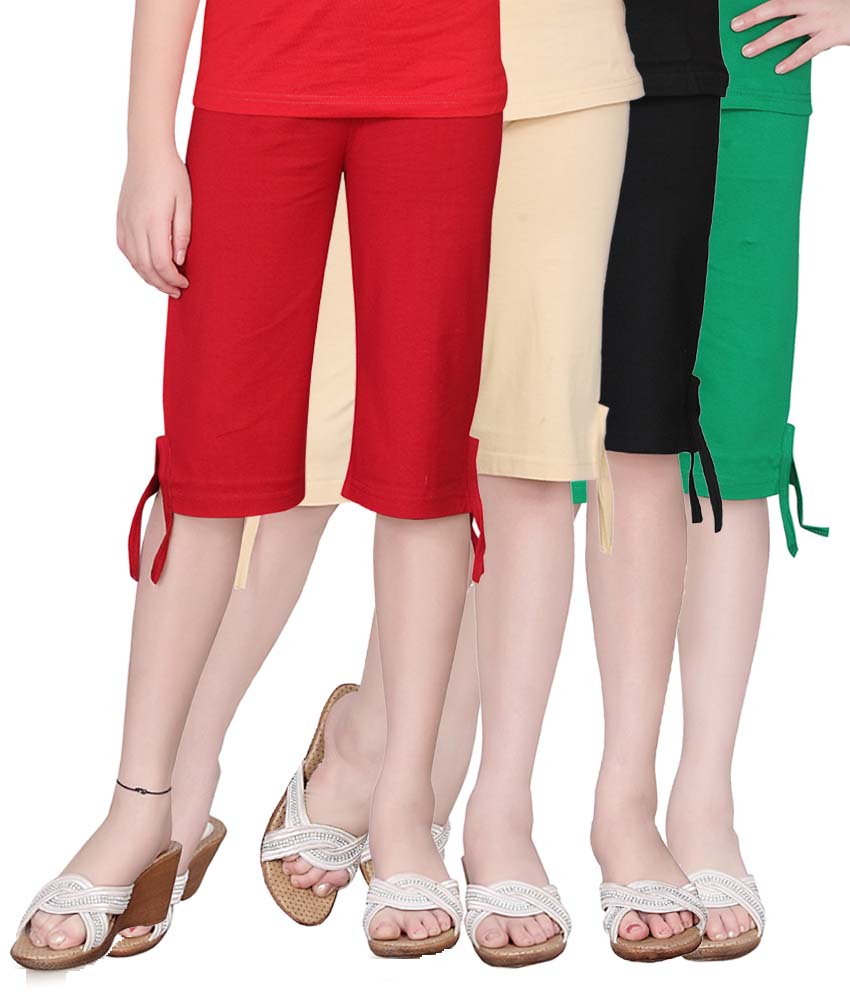 Buy SINIMINI GIRLS COLORFUL CAPRI ( PACK OF 4 )-SMPC200-RED-BEIGE-BLACK ...