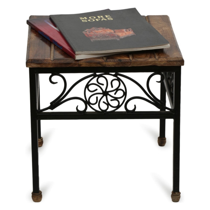 Buy Onlineshoppee Wooden & Iron Stool/Table Size(LxBxH-13.5x13.5x13.5 ...