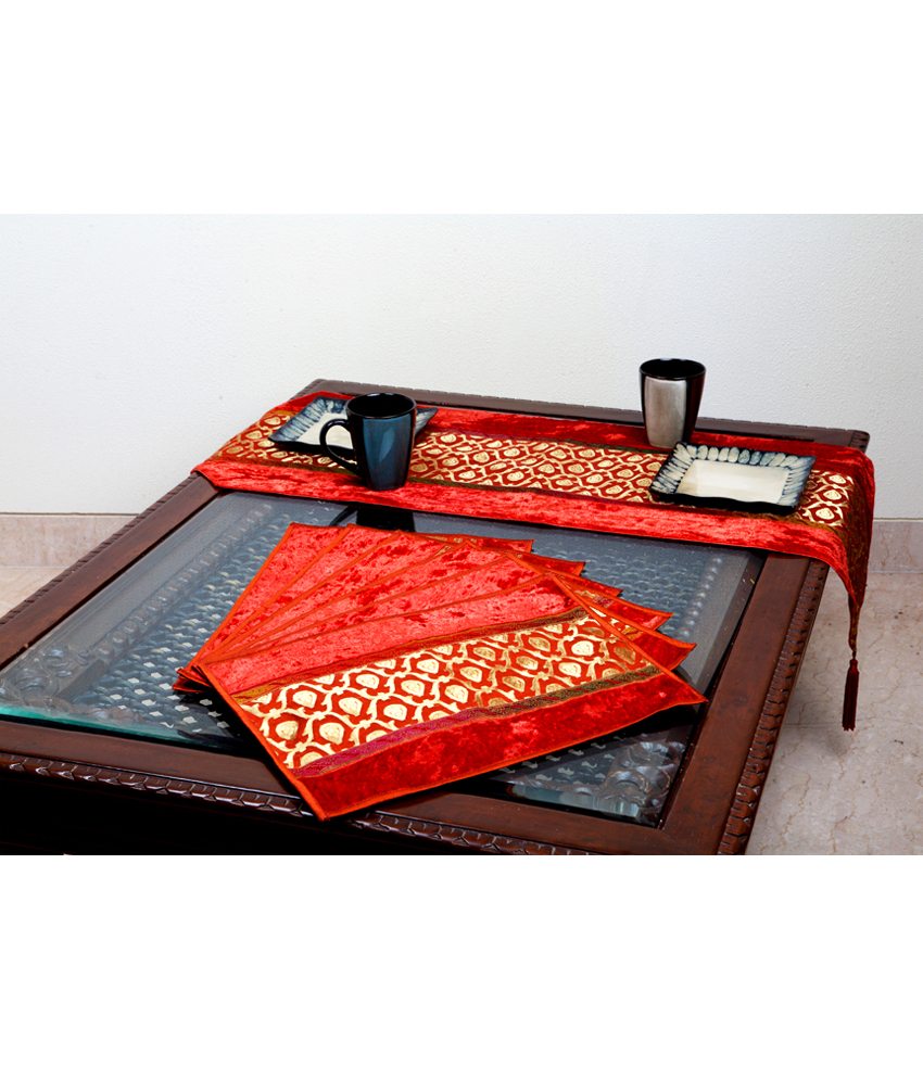 Buy Designer Ruby Orange Illustrious Design Table Mats Set of 6 Online ...