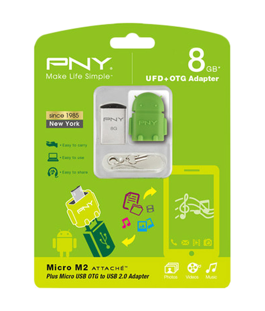 Buy USB Flash Drive PNY Micro M2 Attache 8GB with OTG Adapter Green ...