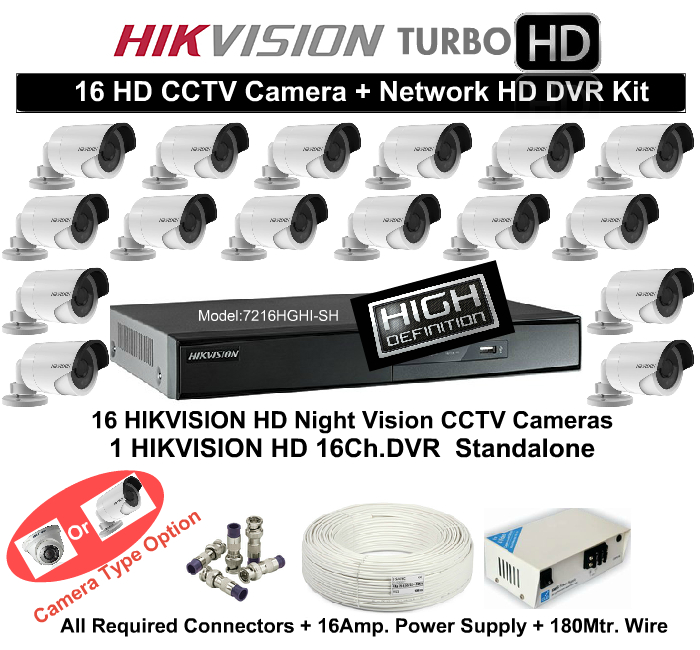 Buy HIKVISION CCTV 16 HD Cameras and 16Ch. HD DVR Kit With All ...
