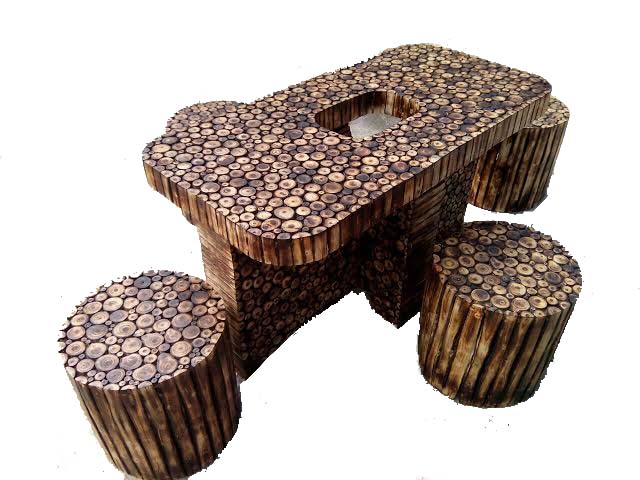 Buy Antique Log Coffee Table Set (with 4 Stools) Online @ ₹19500 from ...