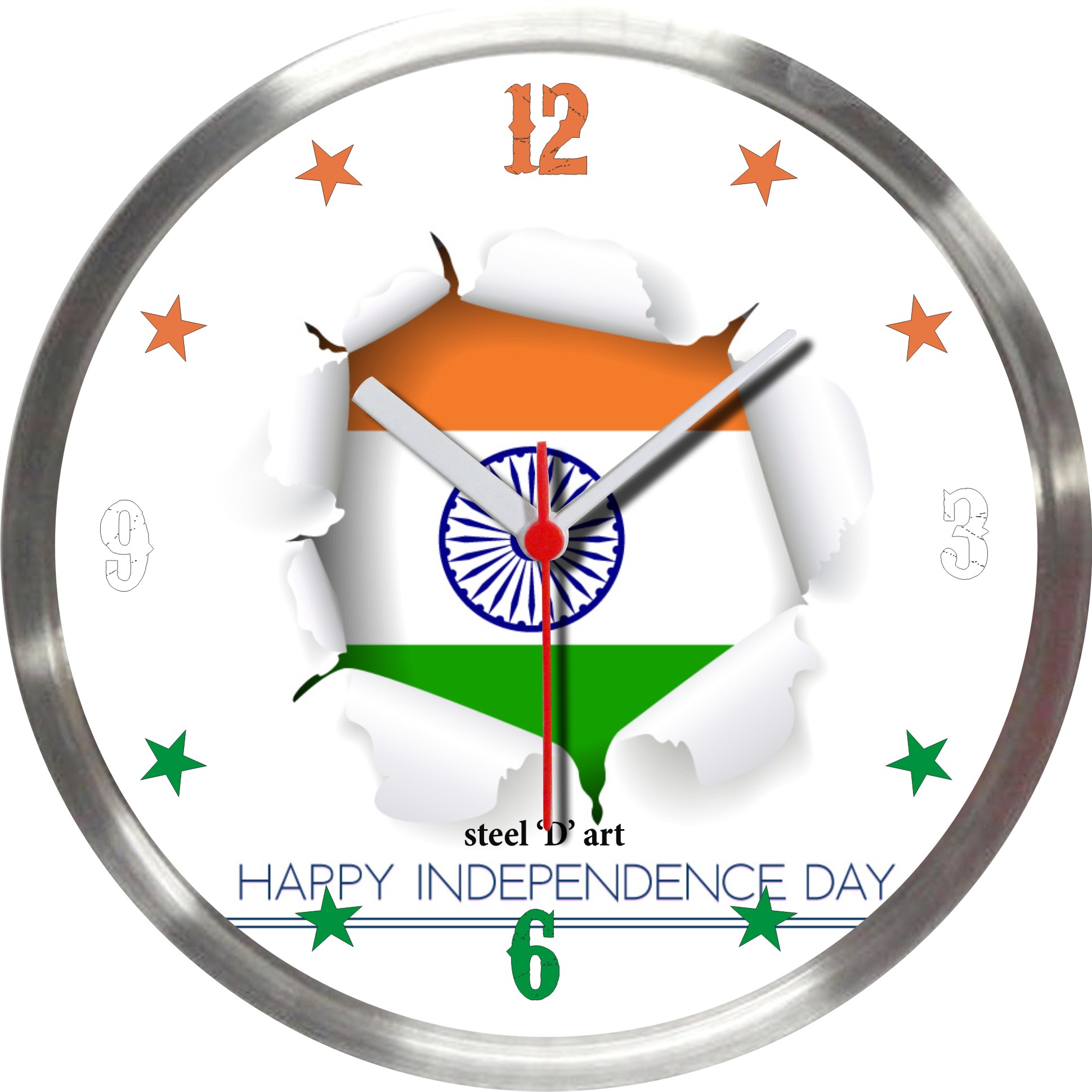 Buy Steel d art indian flag wall clock printed with acrylic sheet ...