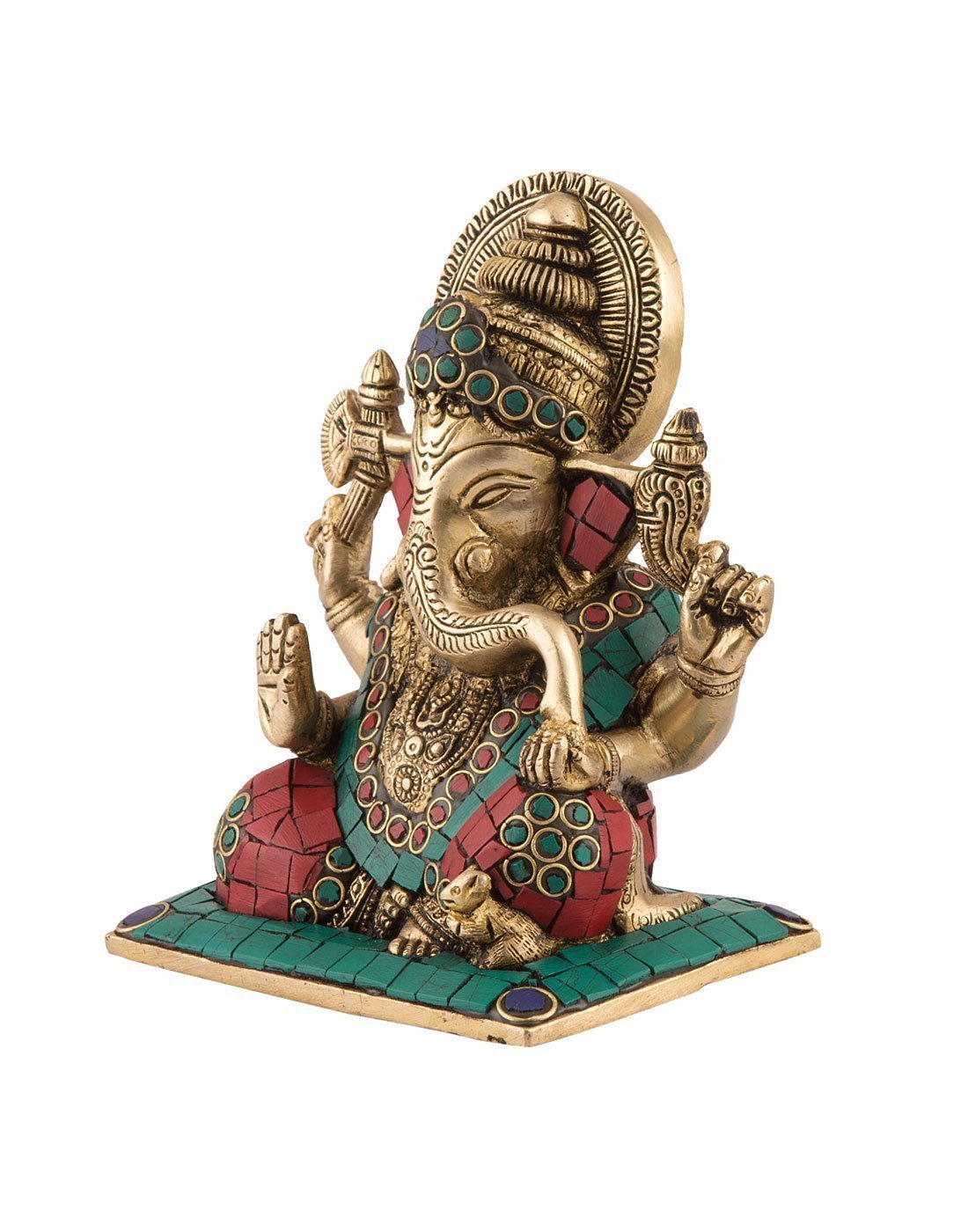 Buy 7" Beautiful Ganesha/Ganesh Idol Brass Murti Sculpture-Gemstones ...