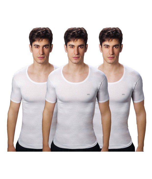 Buy Pack of 3 Shakti (Half SLEEVE) White 100% Cotton Vest - BANIANS ...