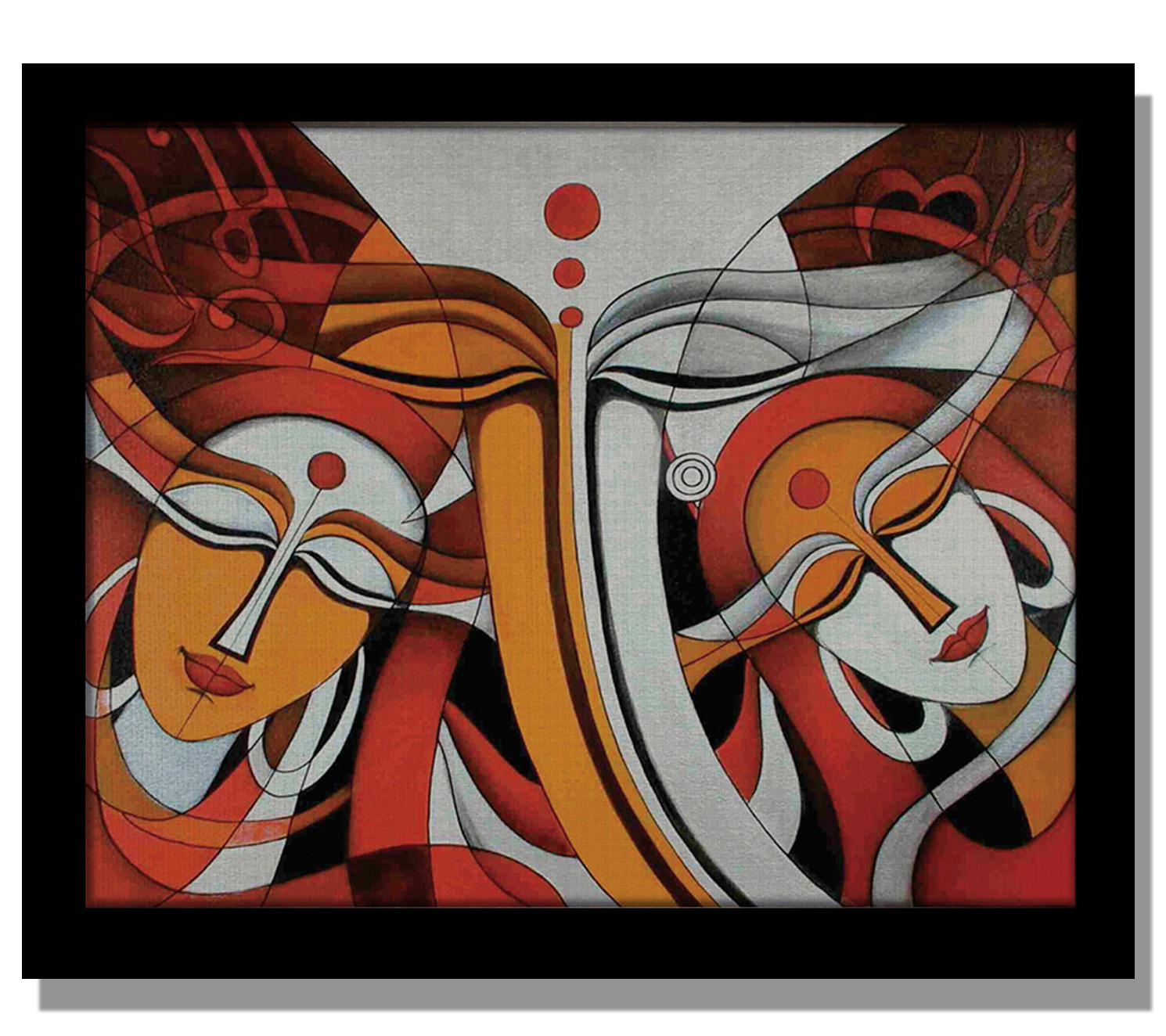 Radha Krishna Modern Red And Yellow Painting