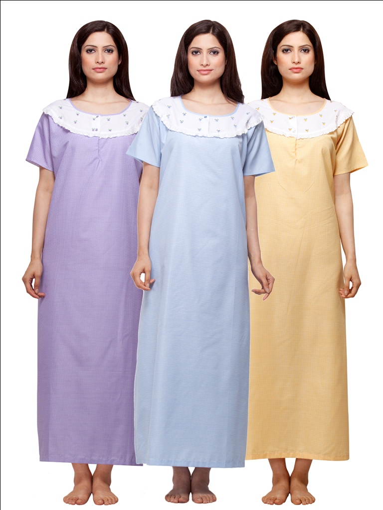 Buy Trendy Comfortable Round neck Cotton Half Showy Sleeve Nighty Pack ...