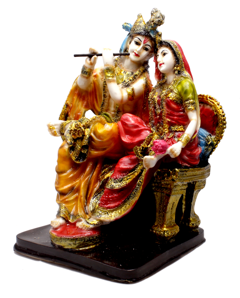 Buy Indian Hand Carved Krishna Radha Resin Idol Sculpture Statue 7 ...