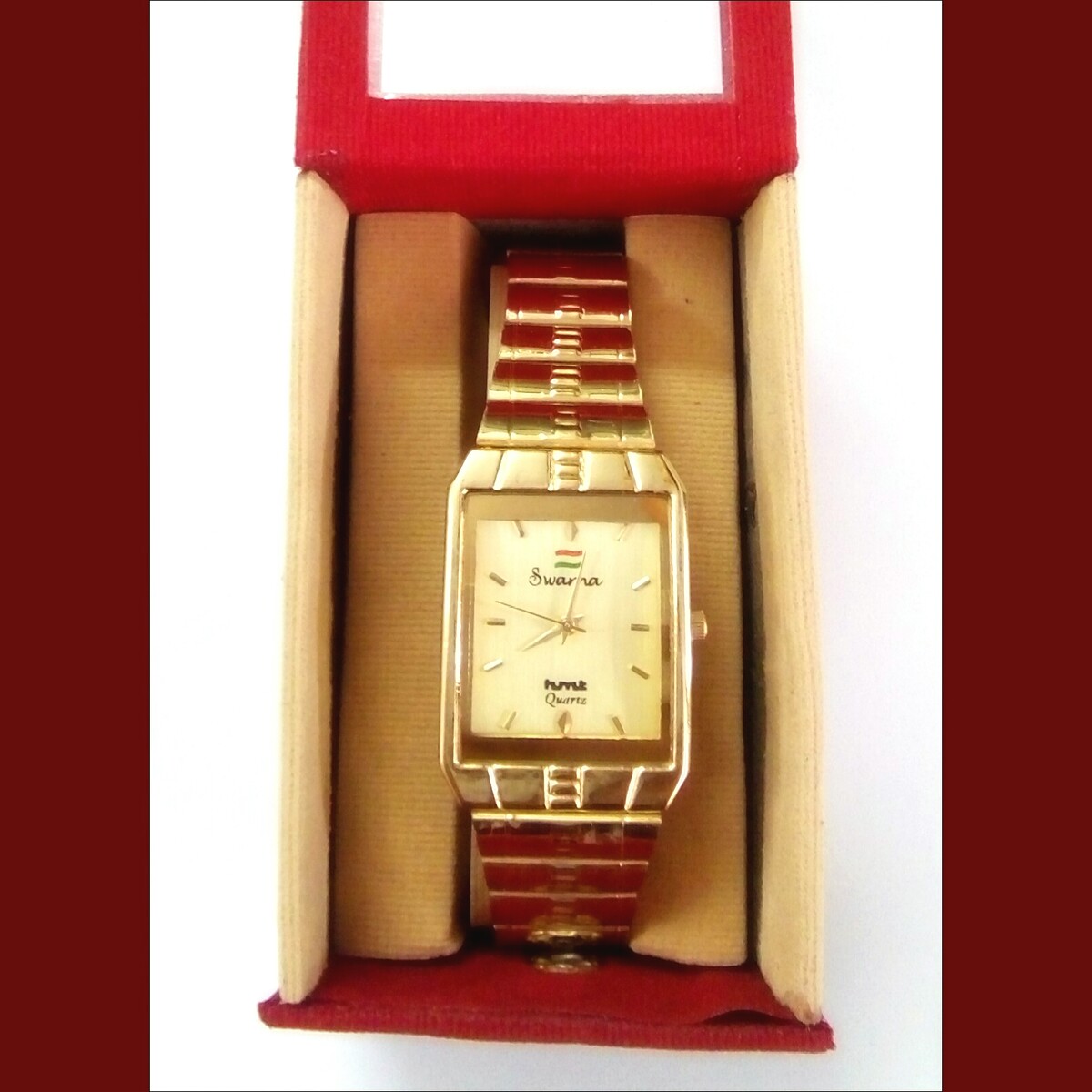 Hmt Rectangle Dial Golden Mens Watch