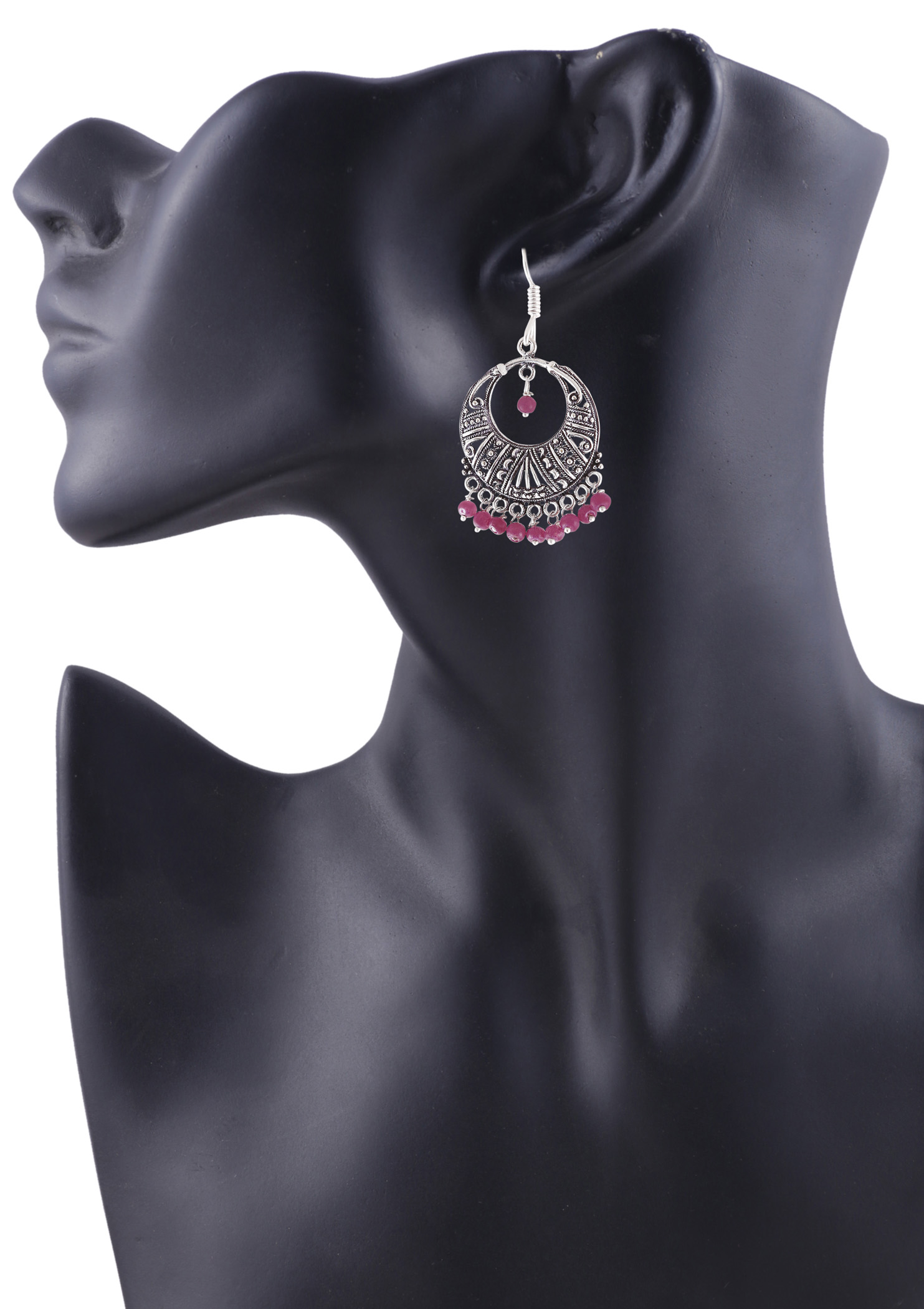 Online Trendy Designer Silver Plated Chand Bali With Purple Hanging ...