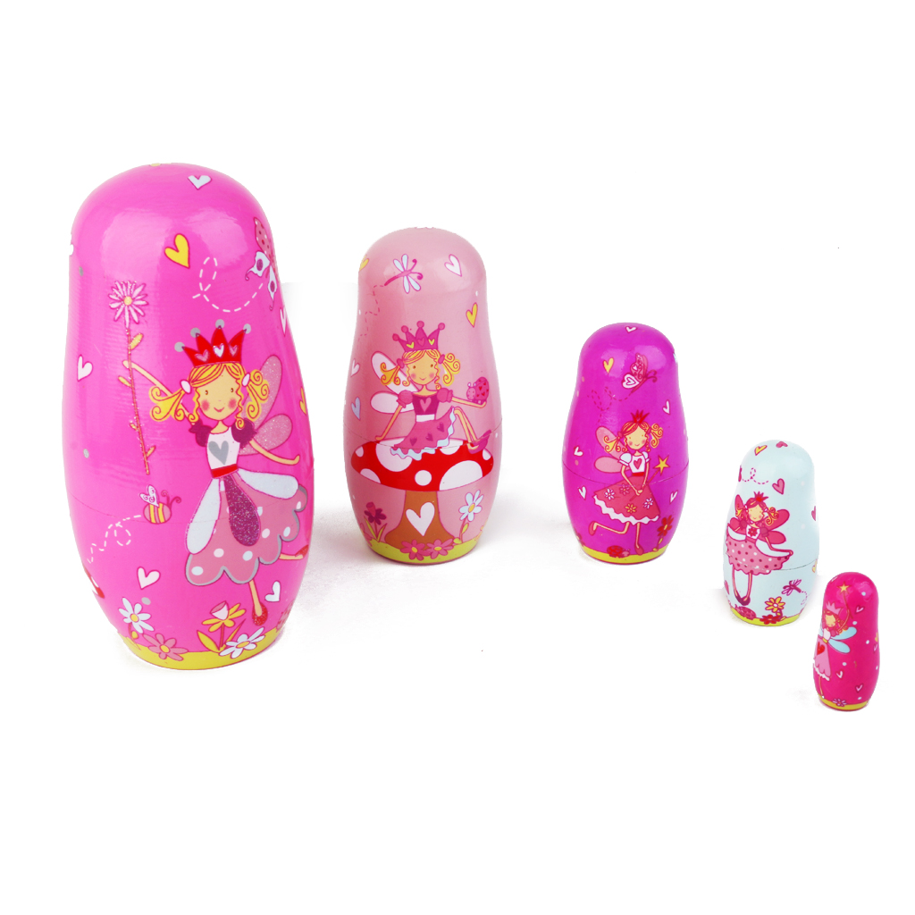 Buy 5PCS Painted Wooden Dancing Girl Angel Princess Russian Nesting ...