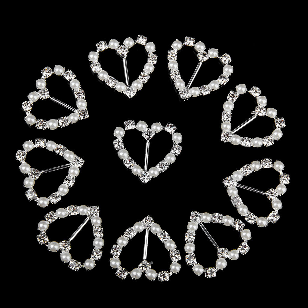 Buy Phenovo Heart Pearl Rhinestone Ribbon Buckles Sliders 10Pcs Online ...