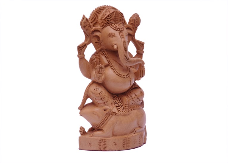 Buy For U wooden carved blessing lord Ganesha idle rat sitting ...