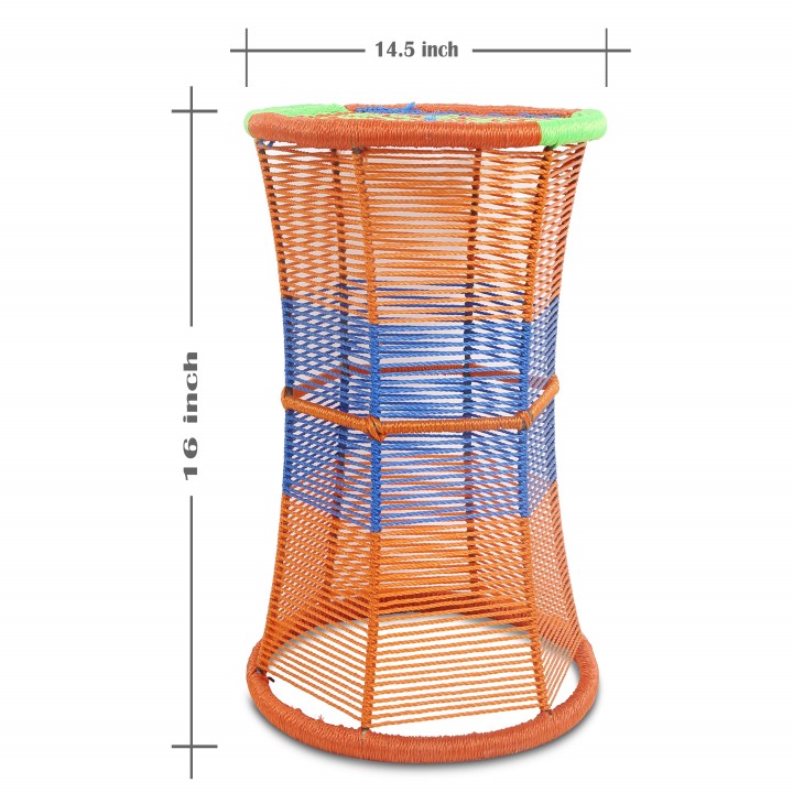 Buy Hand Made Mooda Stool Iron Frame (Orange Blue) Online @ ₹1299 from ...