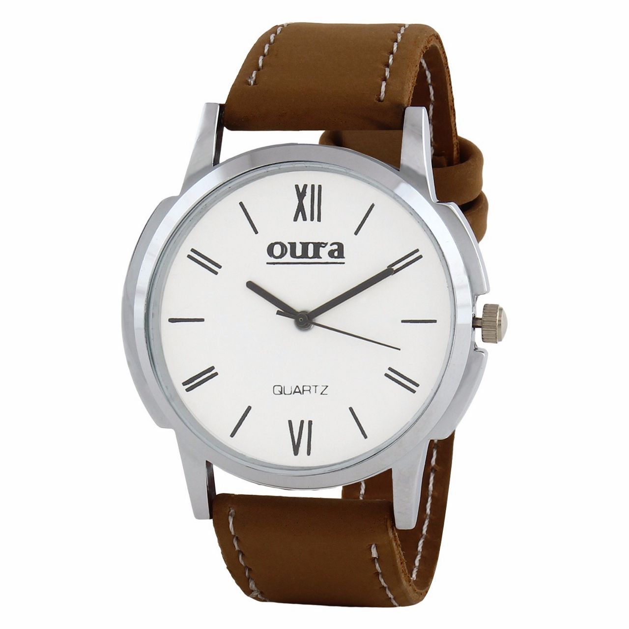 Buy Oura Round Dial Brown Synthetic Strap Quartz Watch For Men Online ...