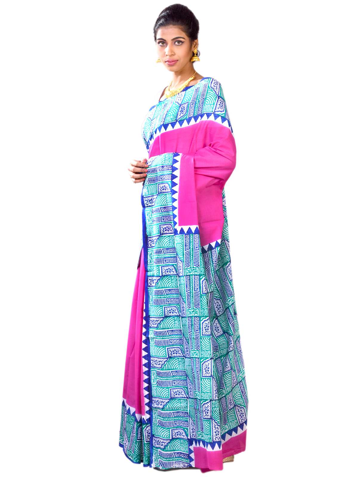 Buy Dazzling Magenta color Fine Bengal cotton Hand work saree With ...