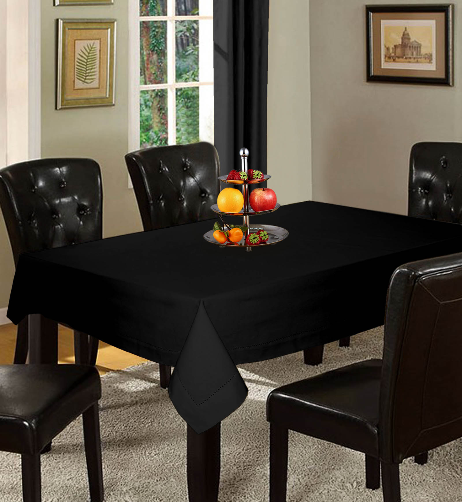 Buy Lushomes Plain Pirate Black Holestitch Cotton for 4 Seater Black ...