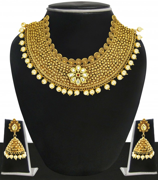Buy Zaveri Pearls Non Plated Gold Alloy Necklace Set For Women Online
