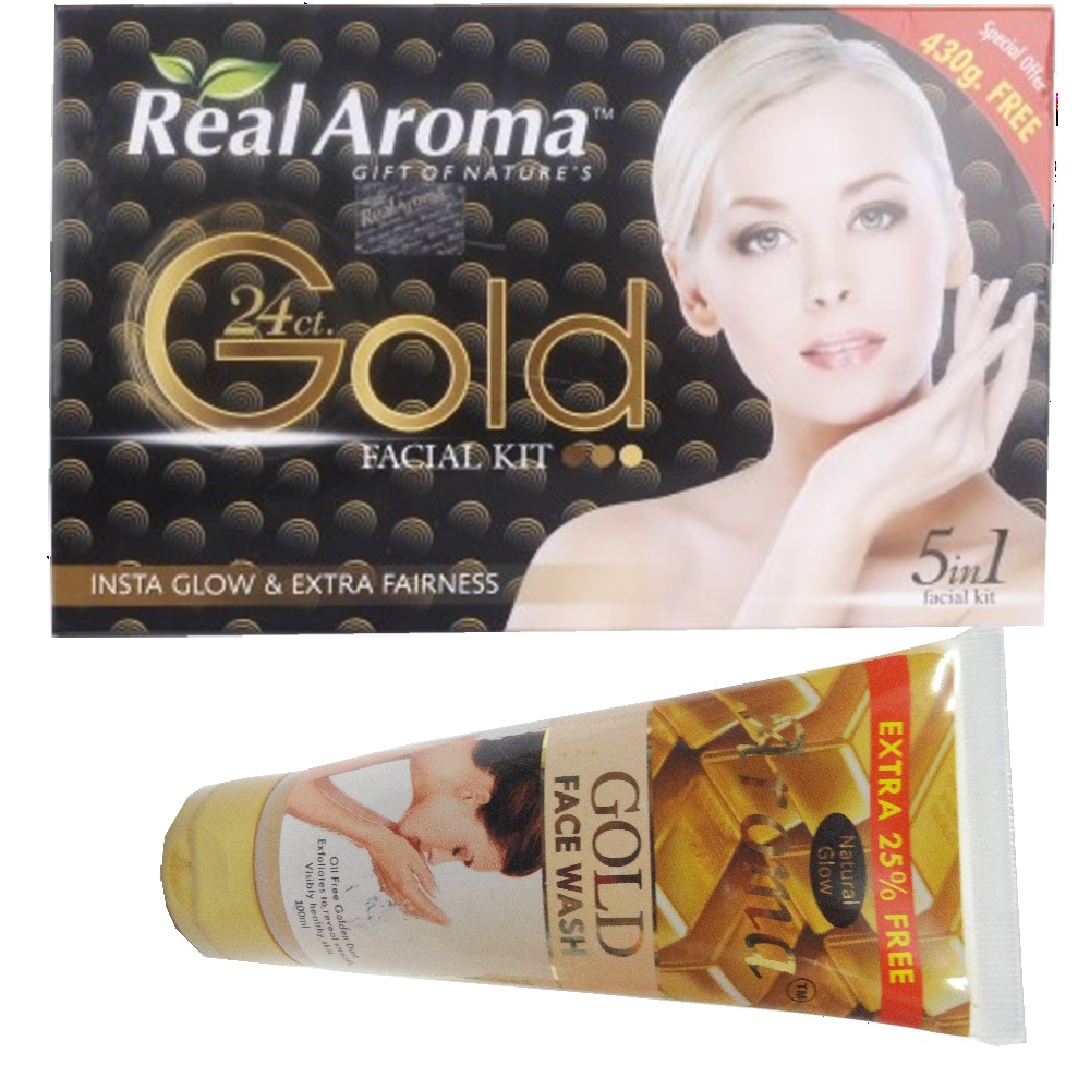 Buy BIGSALE786 Real Aroma 24Ct Gold Facial Kit 5 in 1(740g) Free Gold Face Wash Online @ ₹349 ...