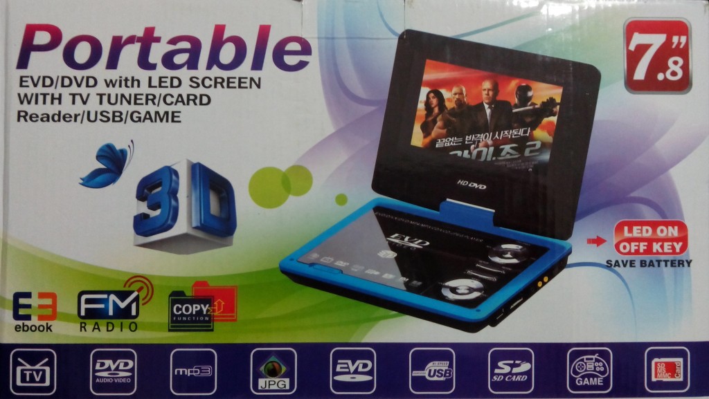 Portable DVD/EVD with 7.8 LED Screen with 3D/FM/TV Tuner/Card Reader/USB/Game , DVD Players