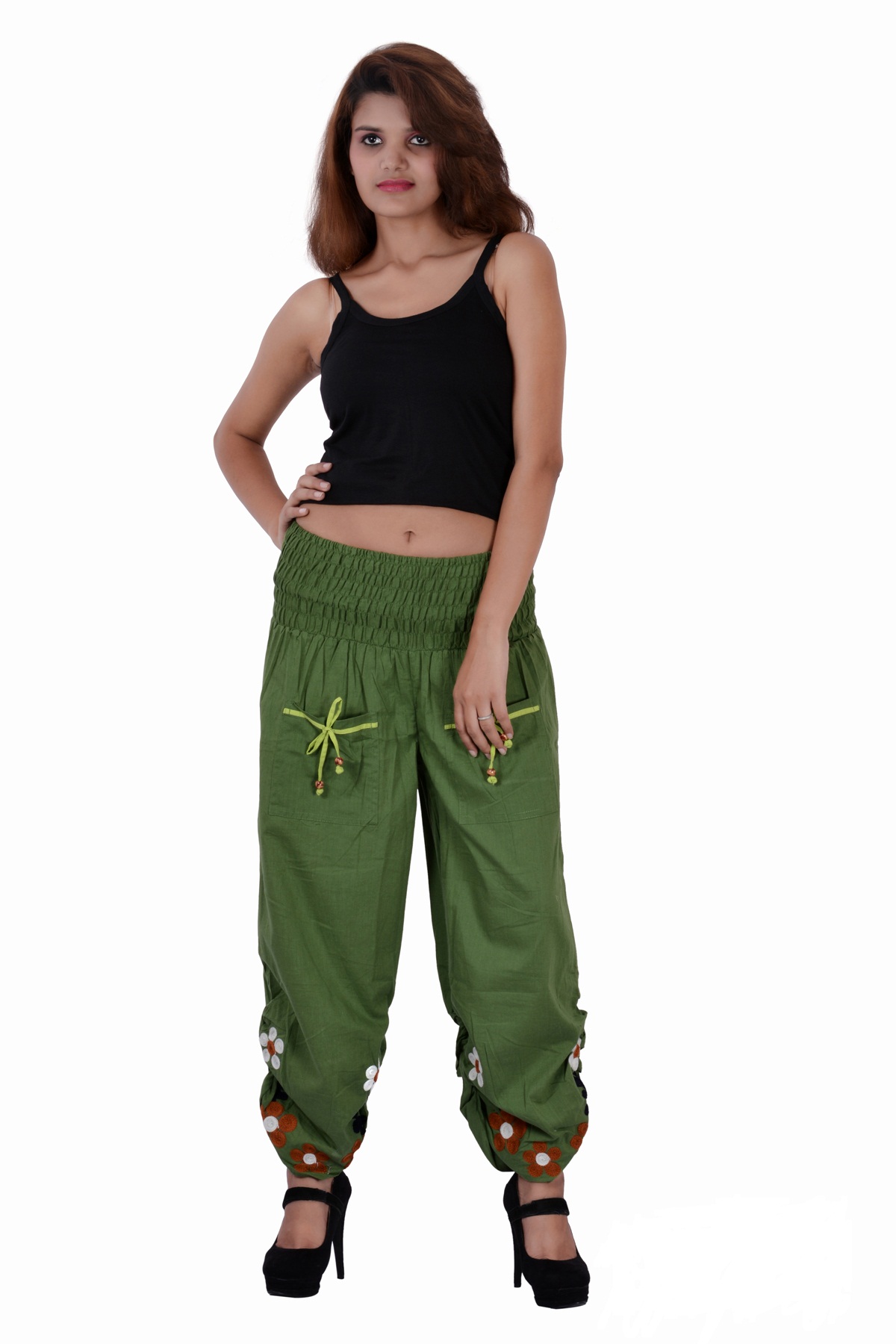 Buy Cotton Plain Mehndi Green Color Trouser Online @ ₹849 from ShopClues