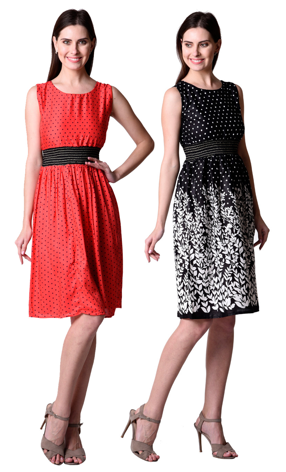 Buy Westrobe Red Polka Dot And Black Floral Printed Short Dress (Combo ...