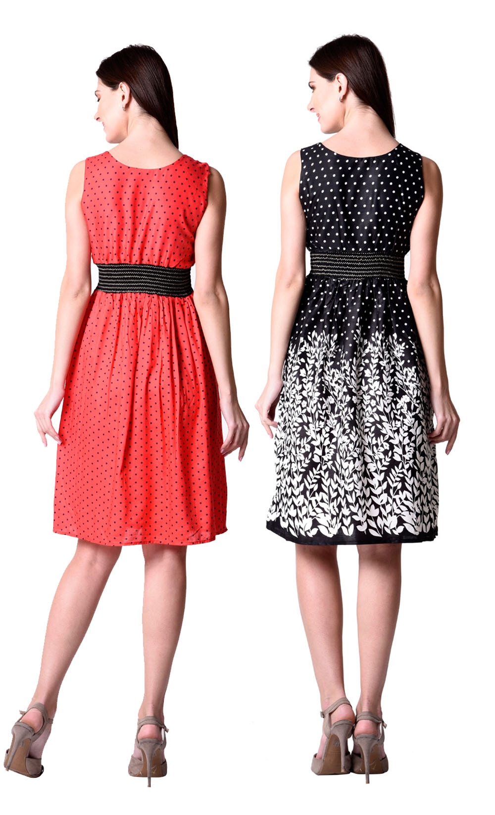 Buy Westrobe Red Polka Dot And Black Floral Printed Short Dress (Combo ...