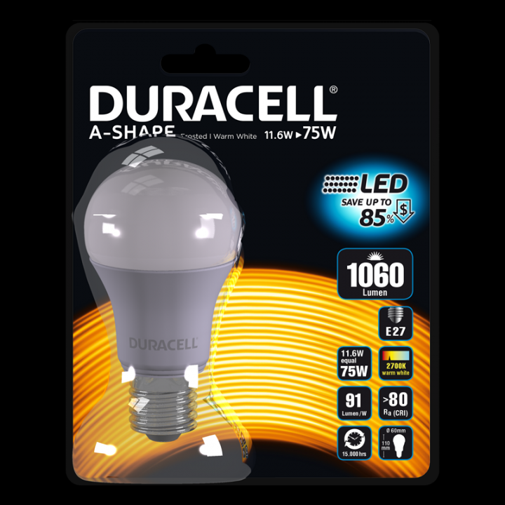 Buy Pack of 2 Bulbs - 11W Duracell LED Bulb A60 Series with E27 Base ...