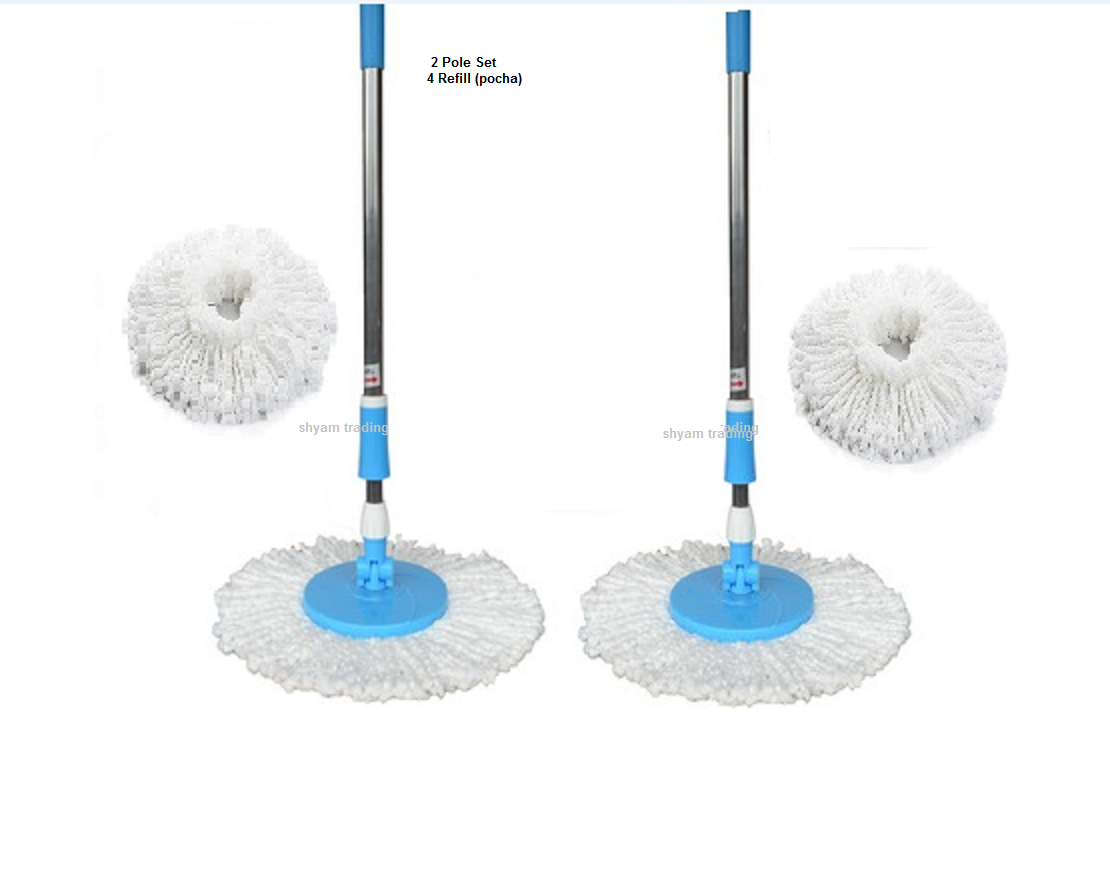 Buy 2 Magic Spin Mop Pole Rods + 4 Refill Mop Head (Pochha) Combo Set ...