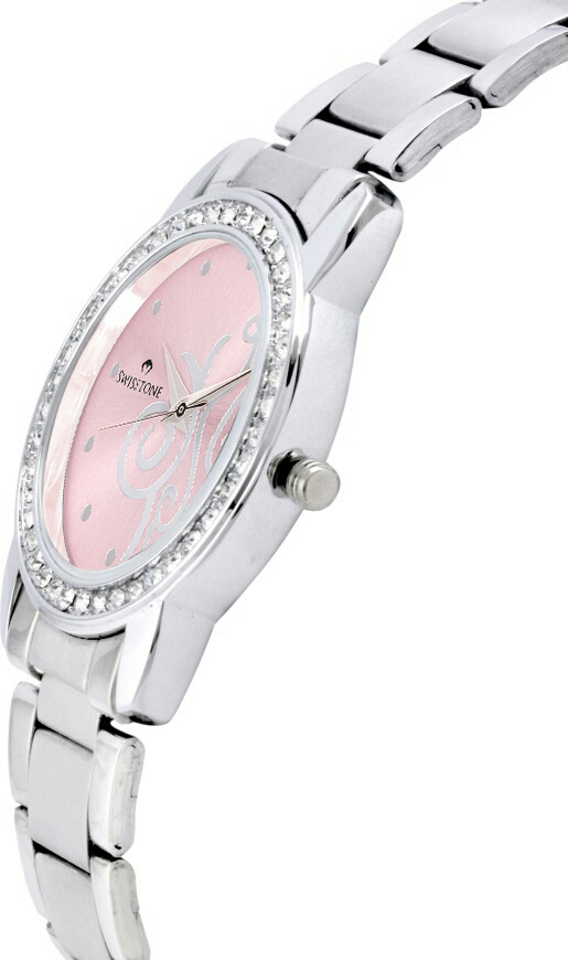 Buy Swisstone JEWELS-LR201-PINK Studded Stainless Steel Chain Watch for ...