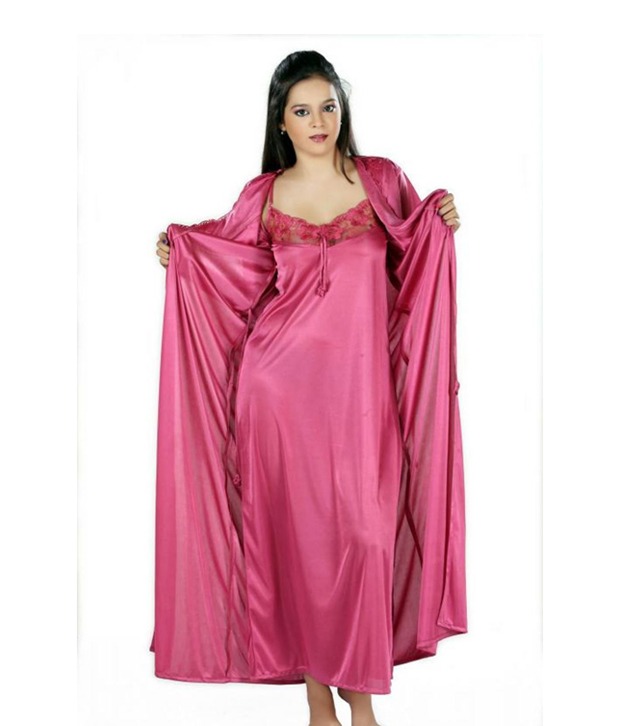 Buy Satin Nighty PINK COLOR With Robe/nighty suit/night gawn/maxi/night ...