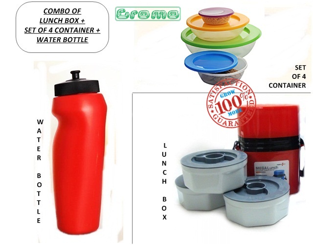 Shop Combo of Lunch Box + Set of 4 Container + Water Bottle Online ...