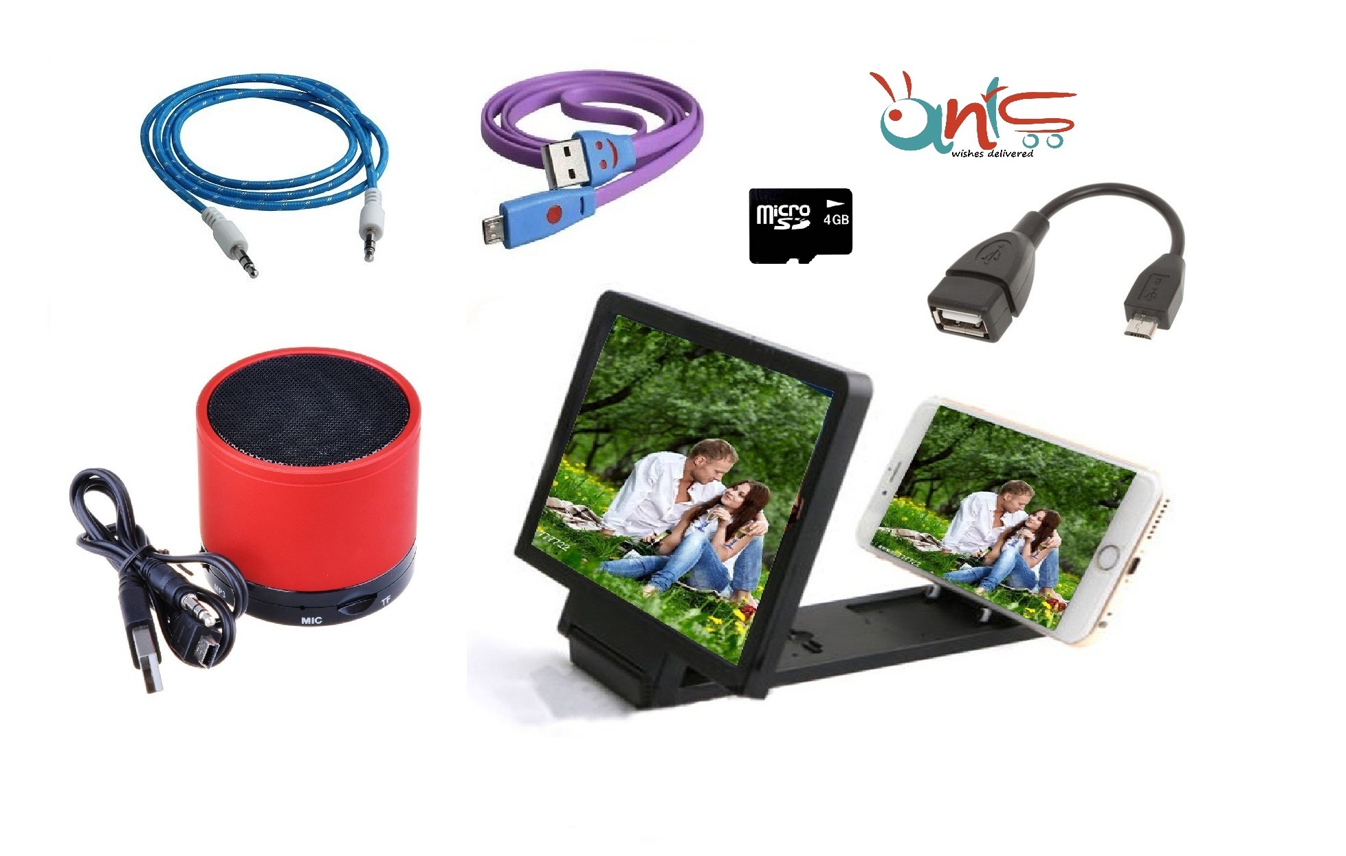 Buy Ants Combo (OTG Cable + AUX Cable + Smiley Data Cable + Enlarge ...