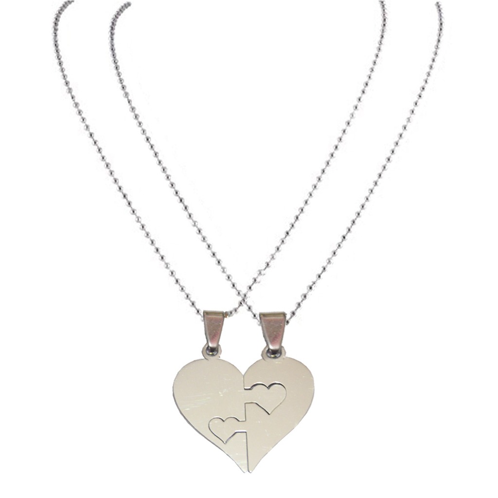 Buy Men Style Couple his and her Plain Heart Shape Necklaces Gift ...