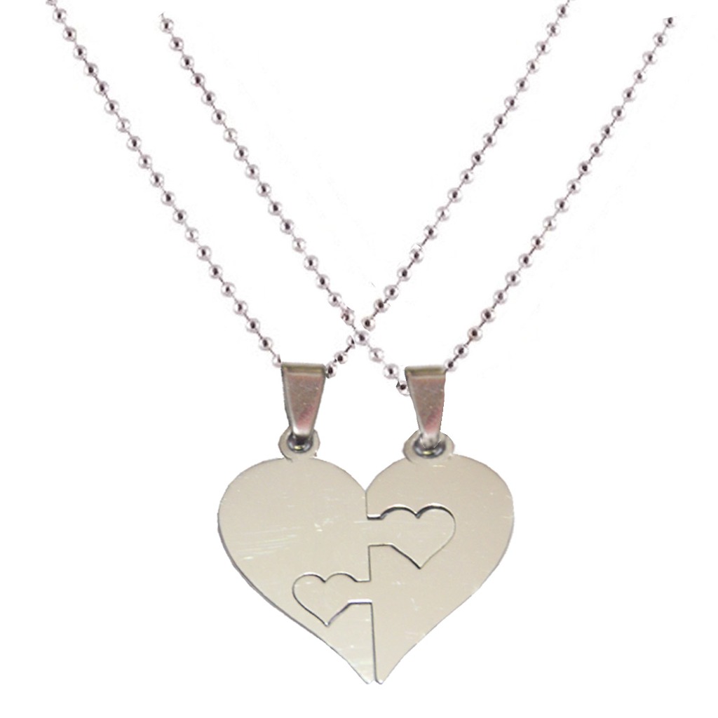 Buy Men Style Couple his and her Plain Heart Shape Necklaces Gift ...