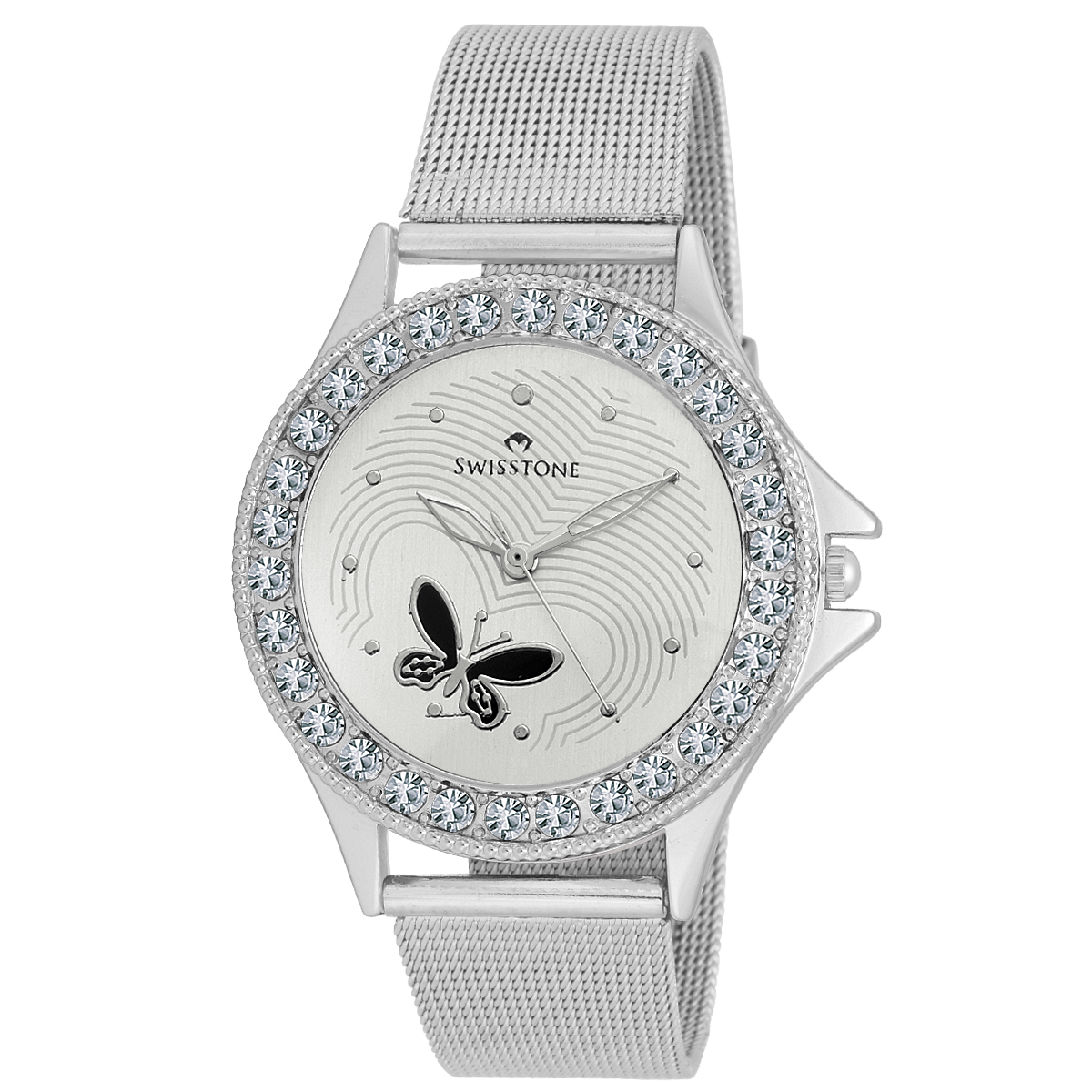 Buy Swisstone VOGLR501-WHT-CH White Dial Crystal Studded Steel Chain ...