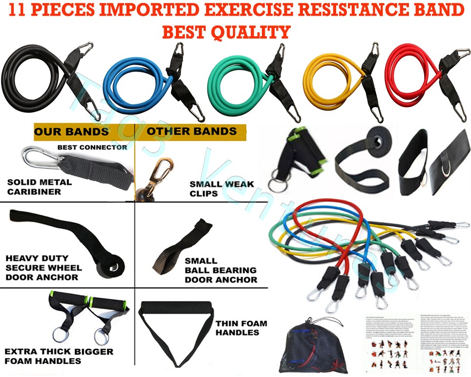 BRAND NEW Unisex 11 Pieces 5 Level Exercise Fitness Resistance Bands Latex